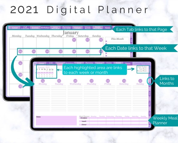 Weekly Habit Tracker and Meal Planner Notability Mauve 2021 Digital ...