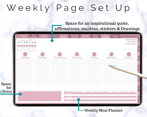 Weekly Habit Tracker and Meal Planner Notability Mauve 2021 Digital ...