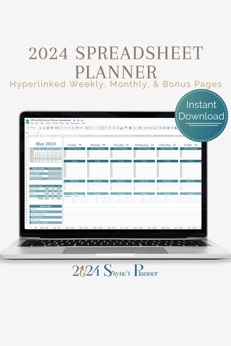 2024 Spreadsheet Planner Template Weekly Meal Planner, Budget, Habit ...