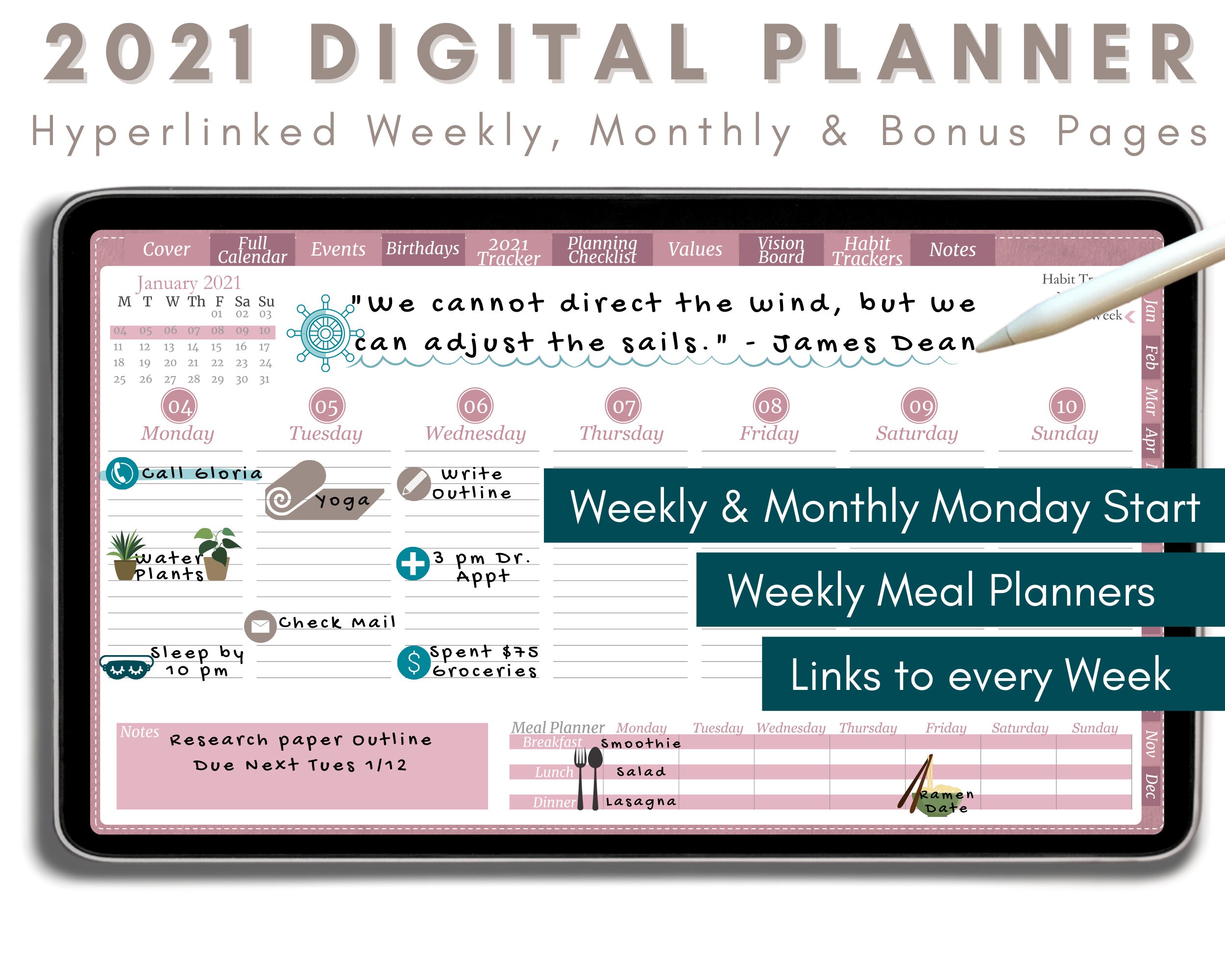 Weekly Habit Tracker and Meal Planner Notability Mauve 2021 Digital ...