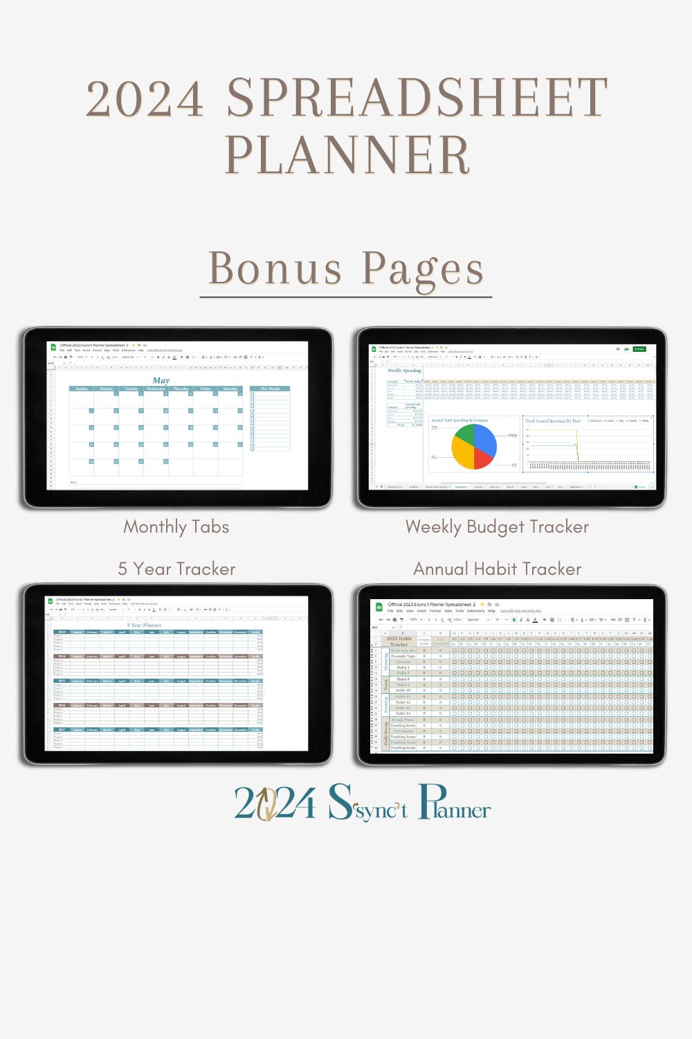 2024 Spreadsheet Planner Template Weekly Meal Planner, Budget, Habit ...