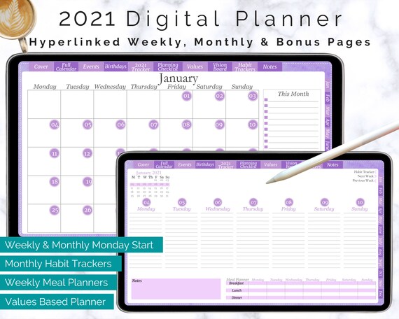 Weekly Habit Tracker and Meal Planner Notability Mauve 2021 Digital ...