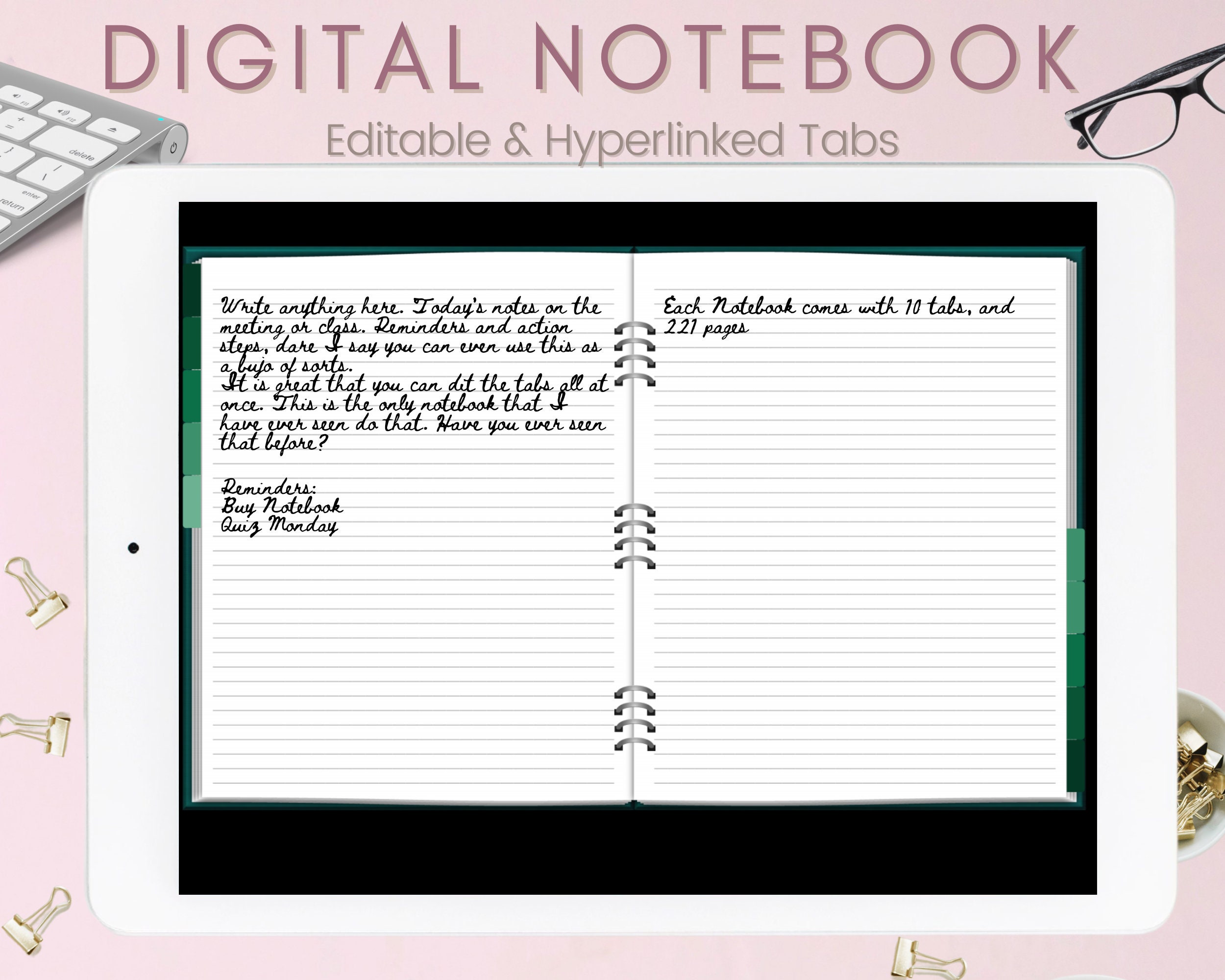 Green Ombre Digital Notebook, 10 Tabs & 220 Lined Pages. 2 PDF Files ...