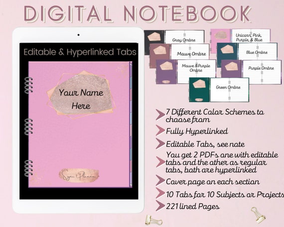 Unicorn Pink Purple Blue Ombre Digital Notebook Fully - Etsy