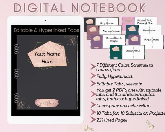 Gray Ombre Digital Notebook 10 Tabs and 220 Lined Pages. 2 - Etsy