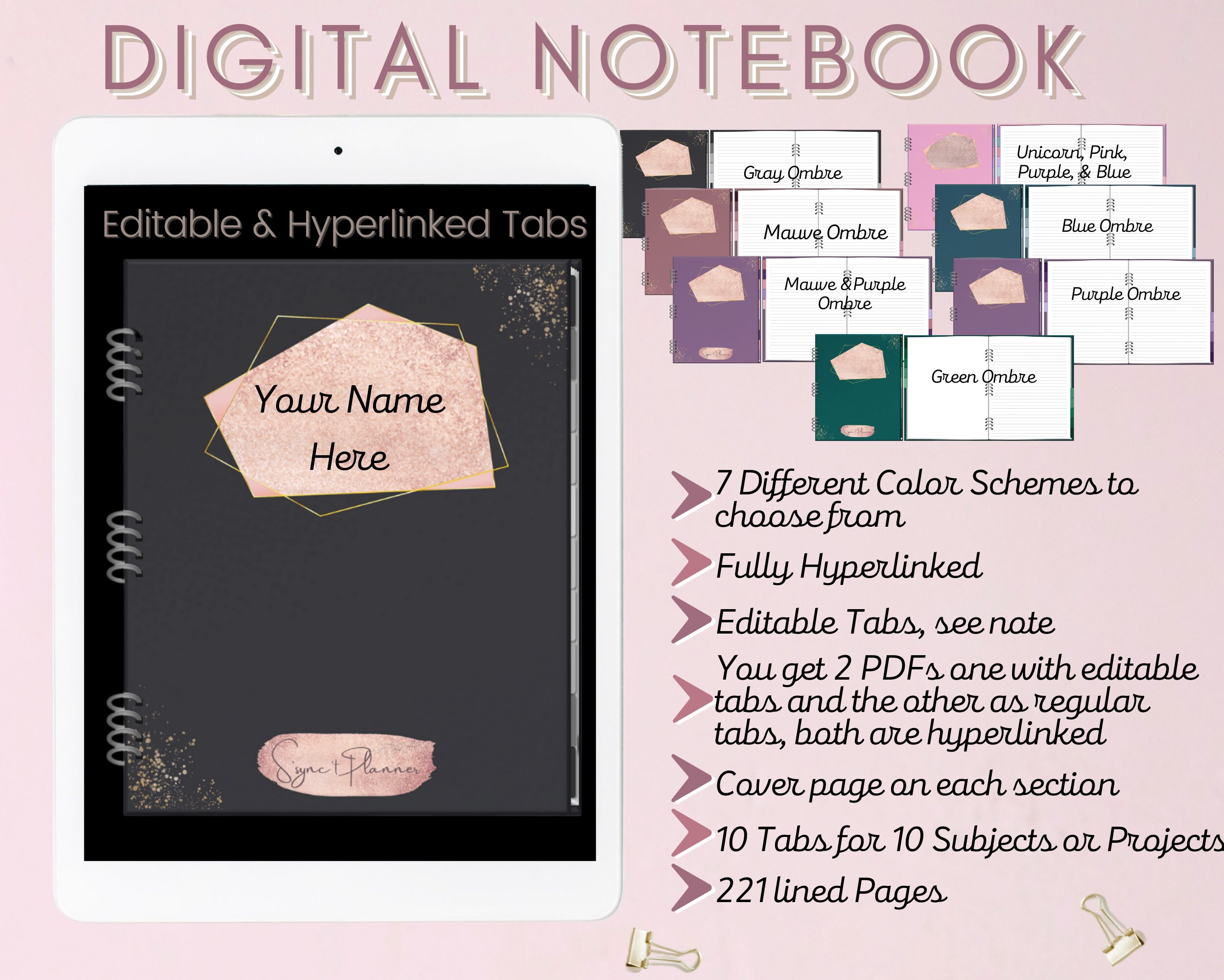 Gray Ombre Digital Notebook, 10 Tabs and 220 Lined Pages. 2 PDF Files ...
