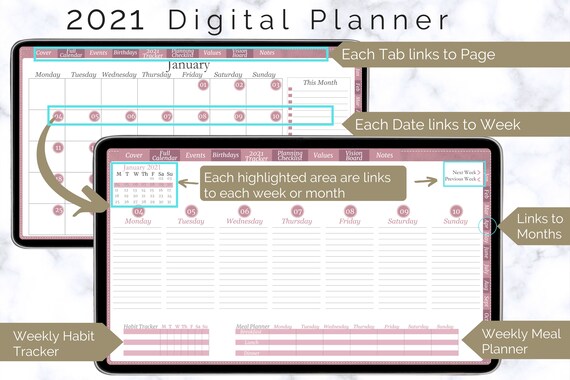 Weekly Habit Tracker and Meal Planner Notability Mauve 2021 Digital ...