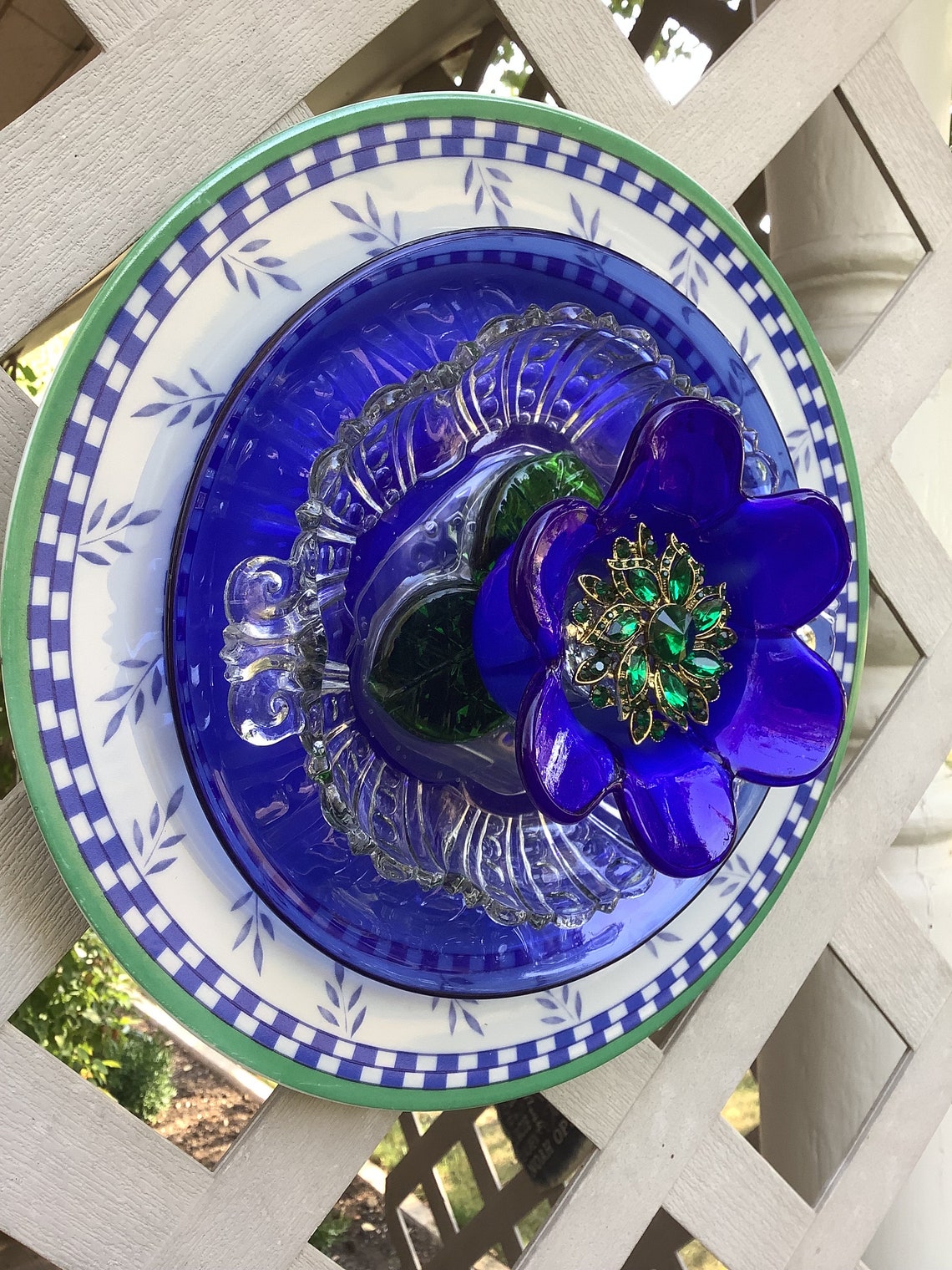 Glass Garden Flower Glass Plate Flower Dish Flower Vintage Glass Flower Repurposed Glass
