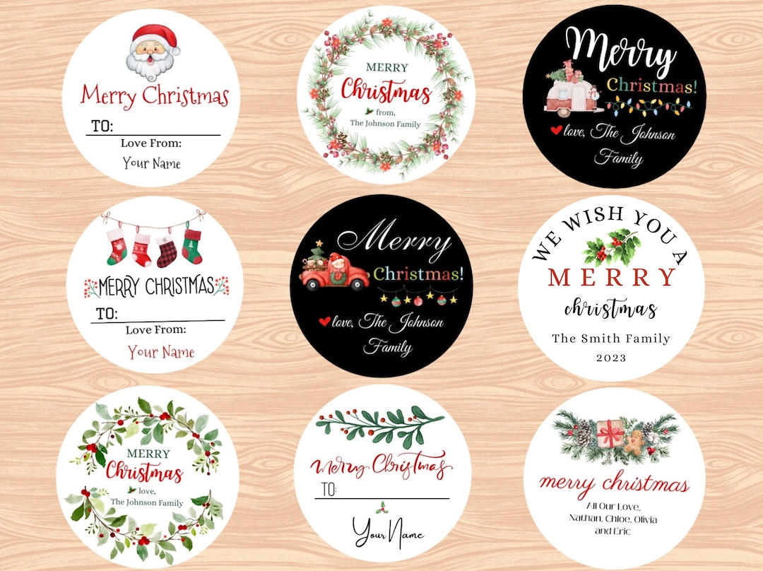 Custom Holiday Labels, Personalized Merry Christmas Labels, Holiday ...