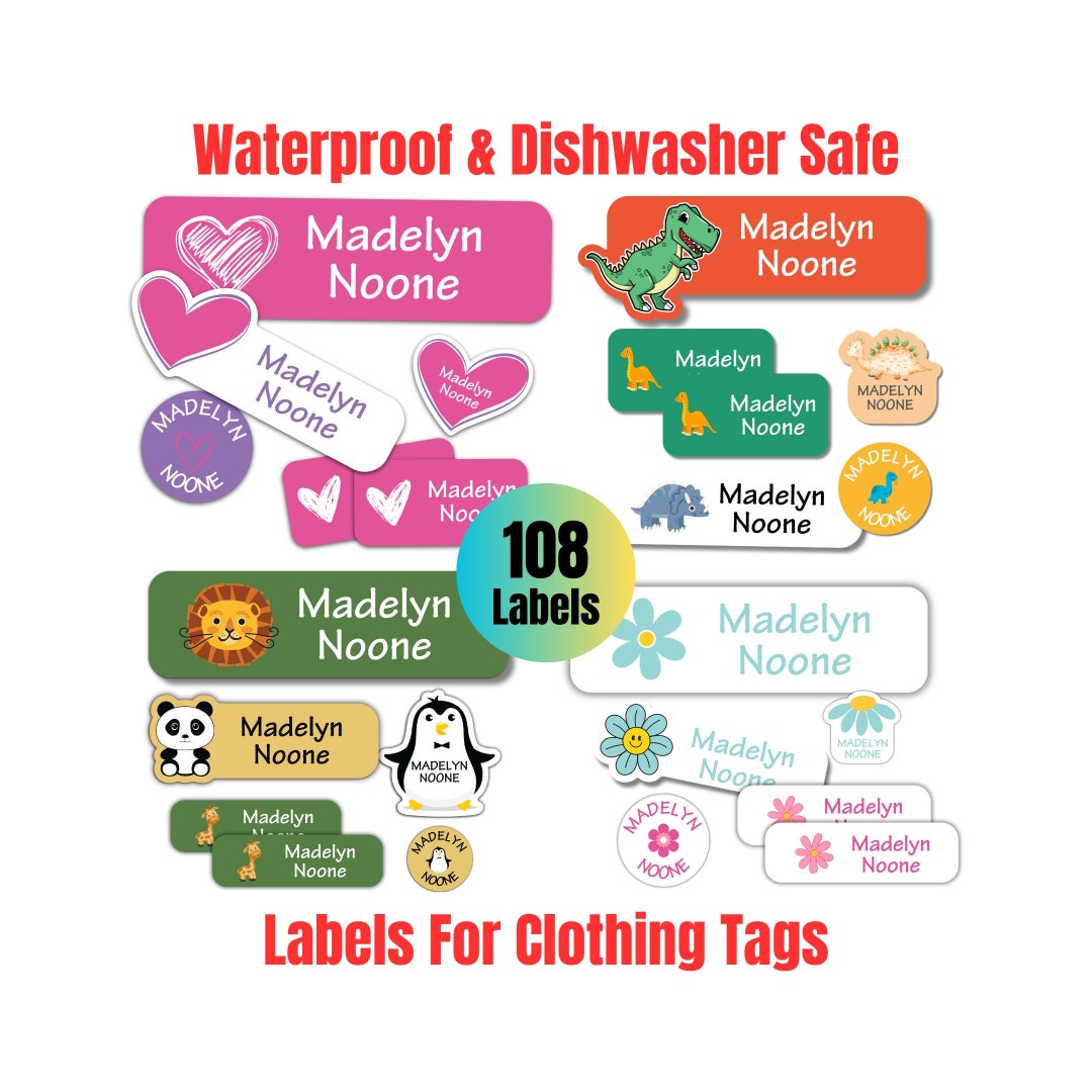 108 Waterproof Daycare Labels - Dishwasher Safe Stickers - Name ...