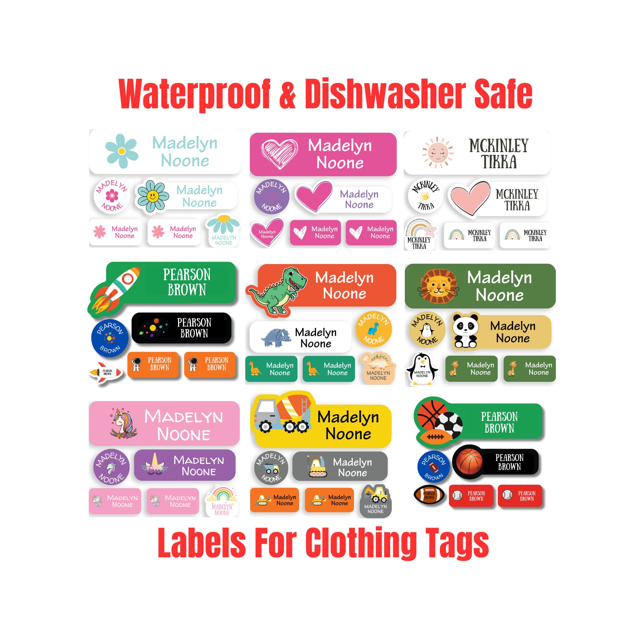 108 Waterproof Daycare Labels - Dishwasher Safe Stickers - Name ...