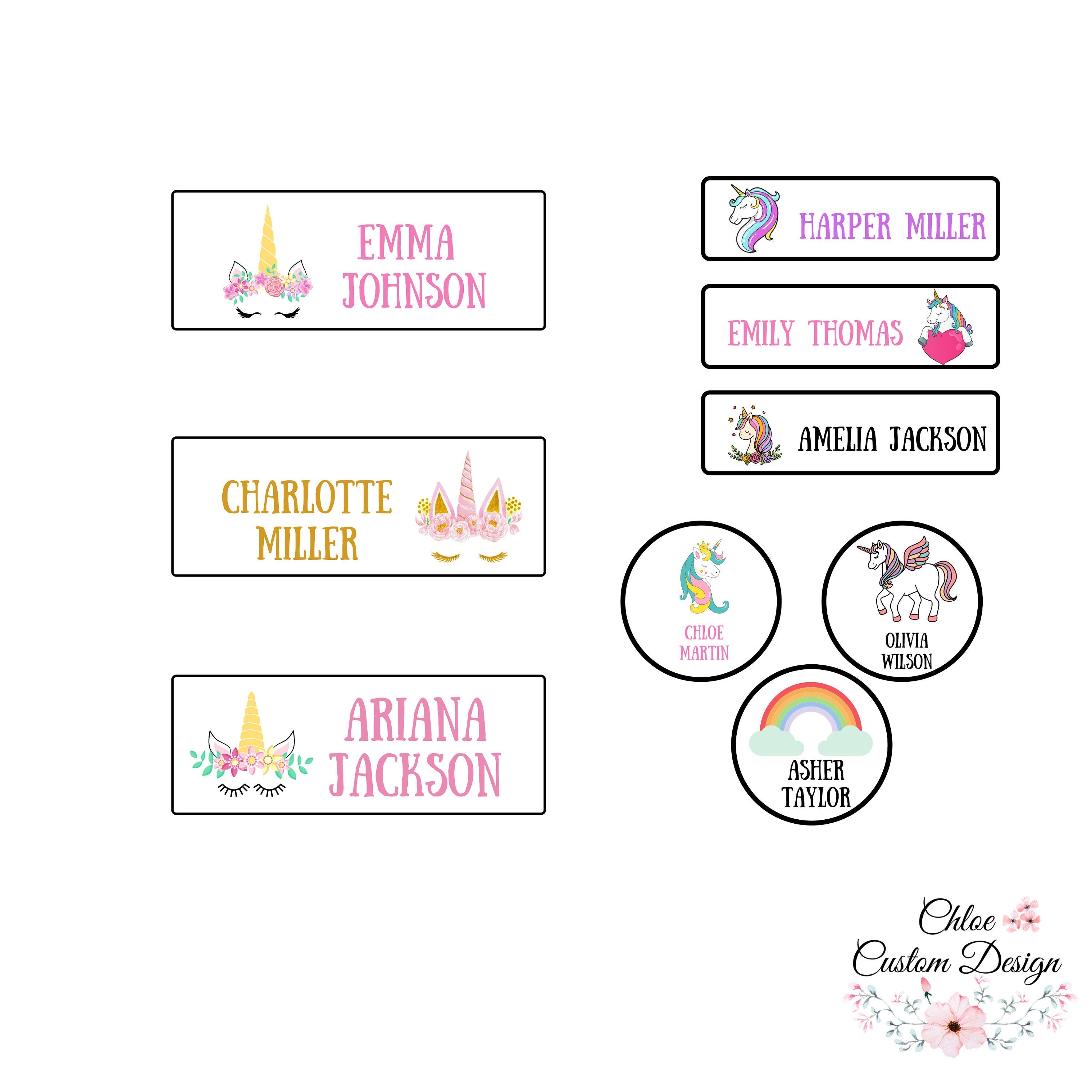 Girls Name Labels, School Supply Stickers, Daycare Labels Pack, Unicorn ...