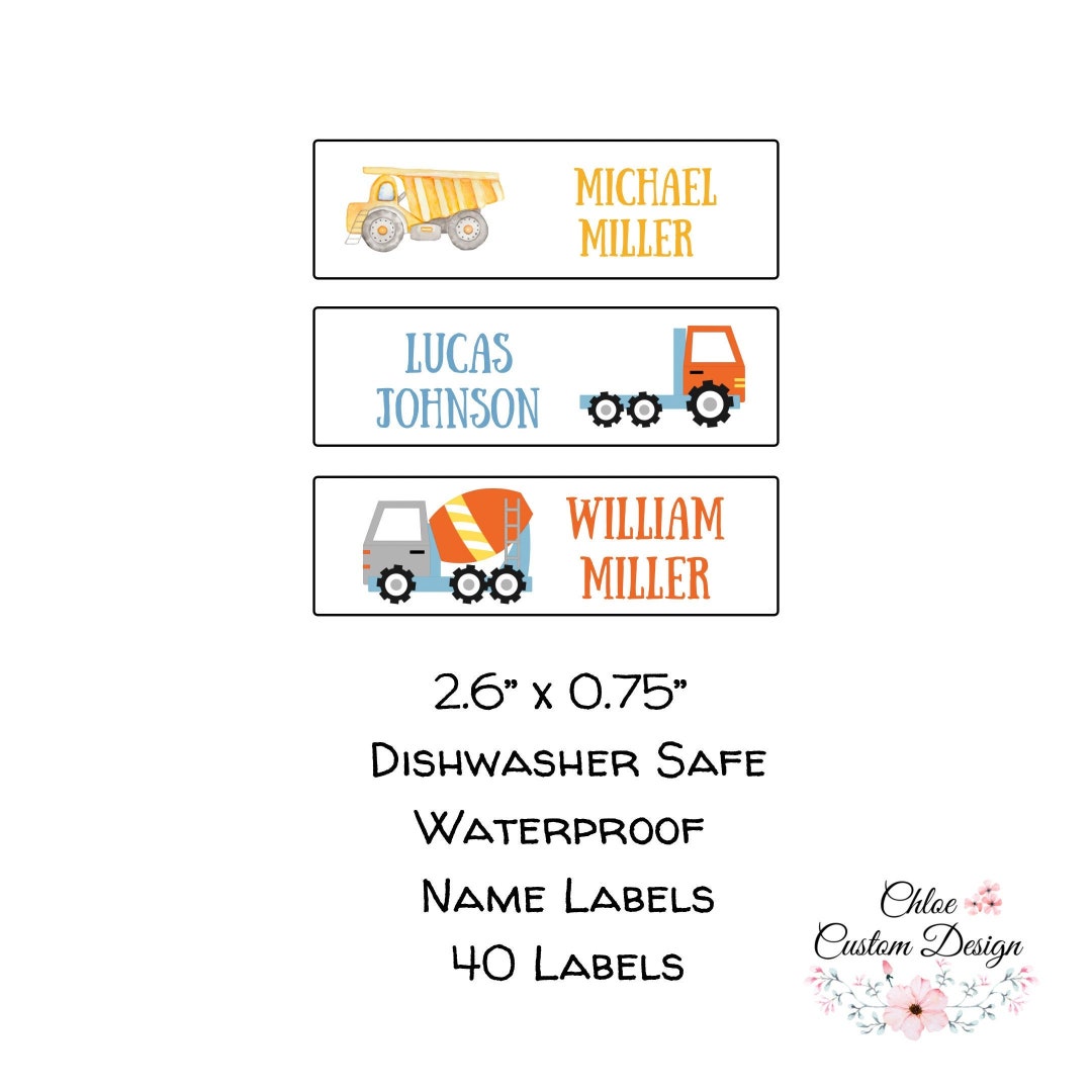 Boy Name Labels, School Supply Stickers, Daycare Labels Pack, Truck ...