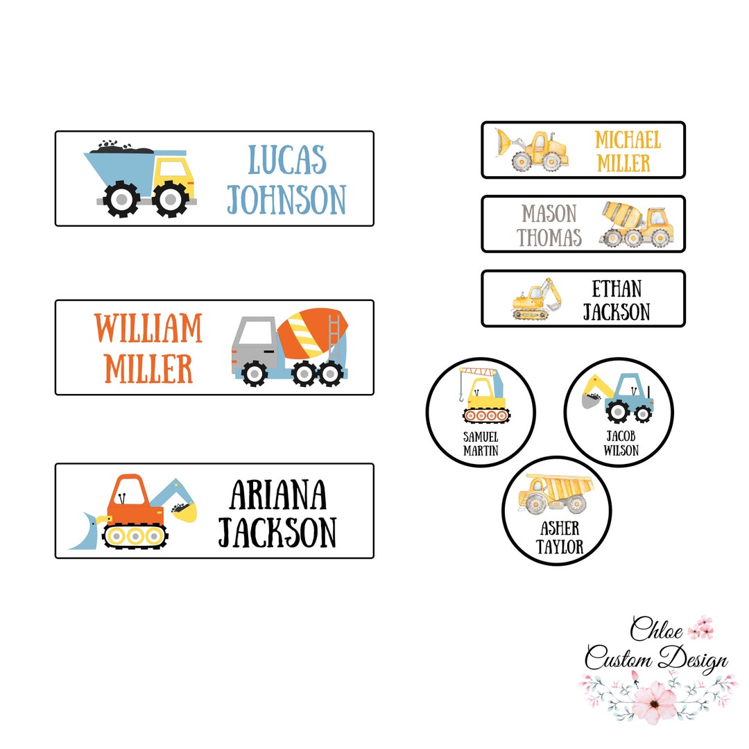 Boy Name Labels, School Supply Stickers, Daycare Labels Pack, Truck ...