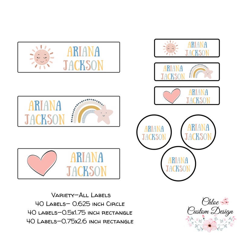 Personalized Watercolor Rainbow Hearts Name Labels, Back to School ...