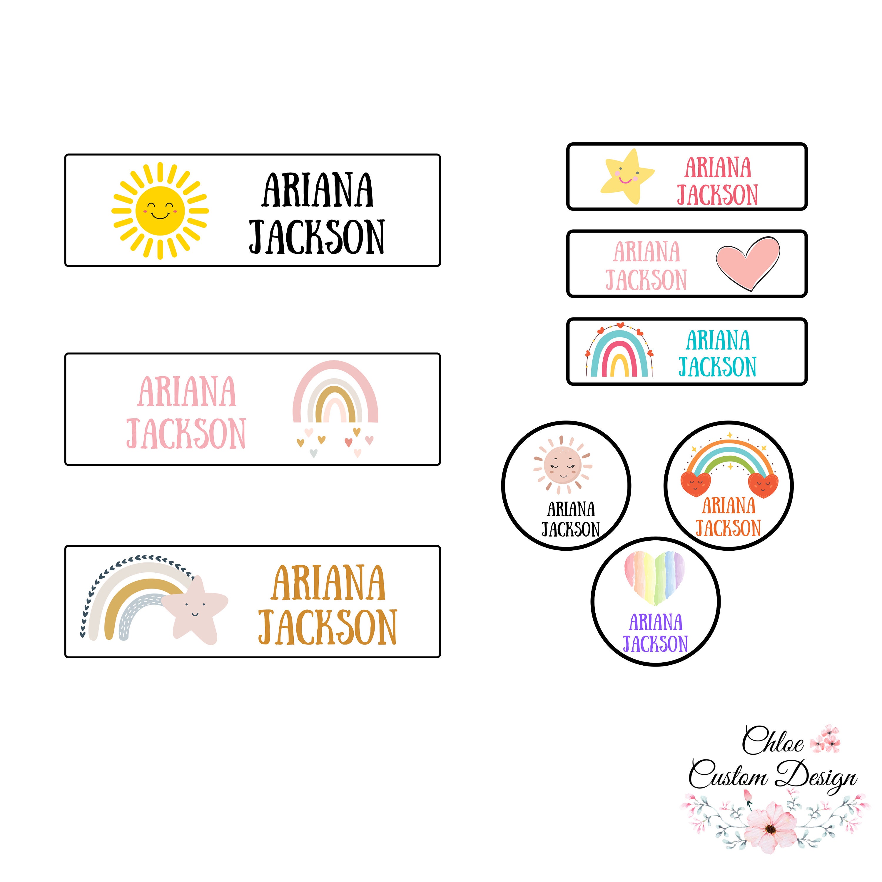 Name Labels Variety Pack Rainbow Hearts Name Labels Skinny - Etsy