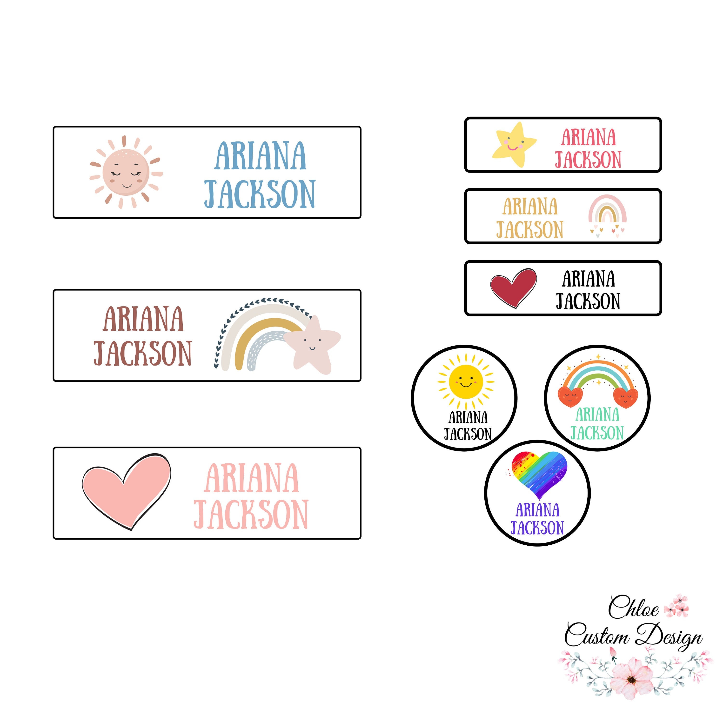 Name Labels Variety Pack Rainbow Hearts Name Labels Skinny - Etsy