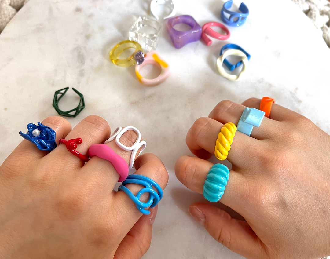 Colorful Chunky Bold Rings Summer Funky Glazed Dipped Open Thick Trendy ...