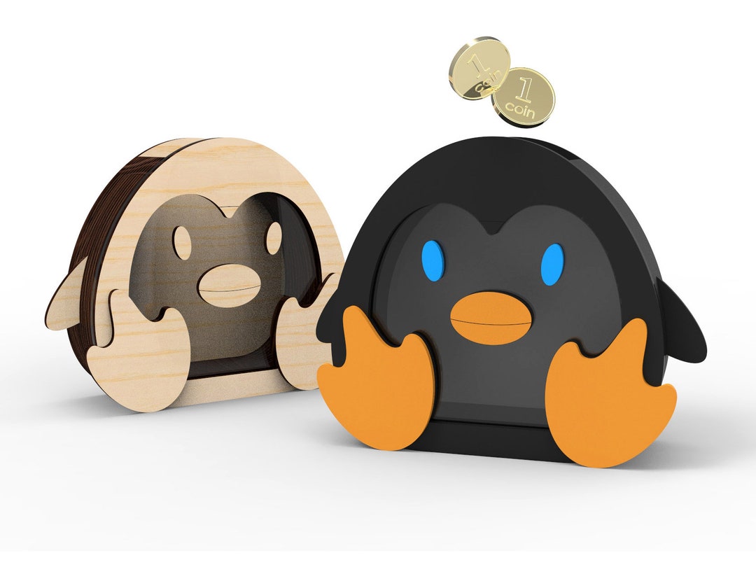 Personalized Penguin Money Box | Baby Penguin Bank - Laser Cutting File ...