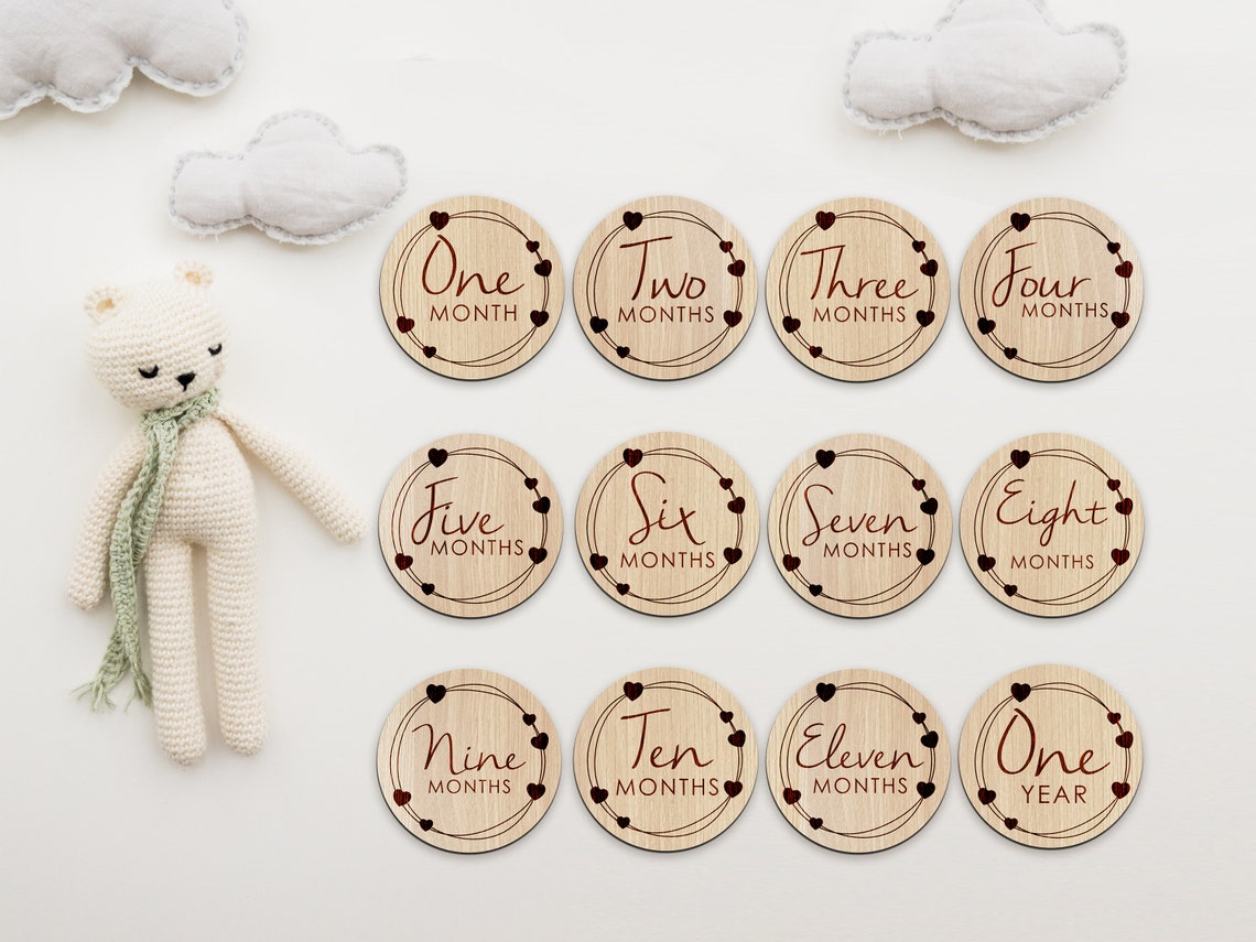Baby Milestone Rounds Bundle | Hearts Ornament | Glowforge SVG Files ...