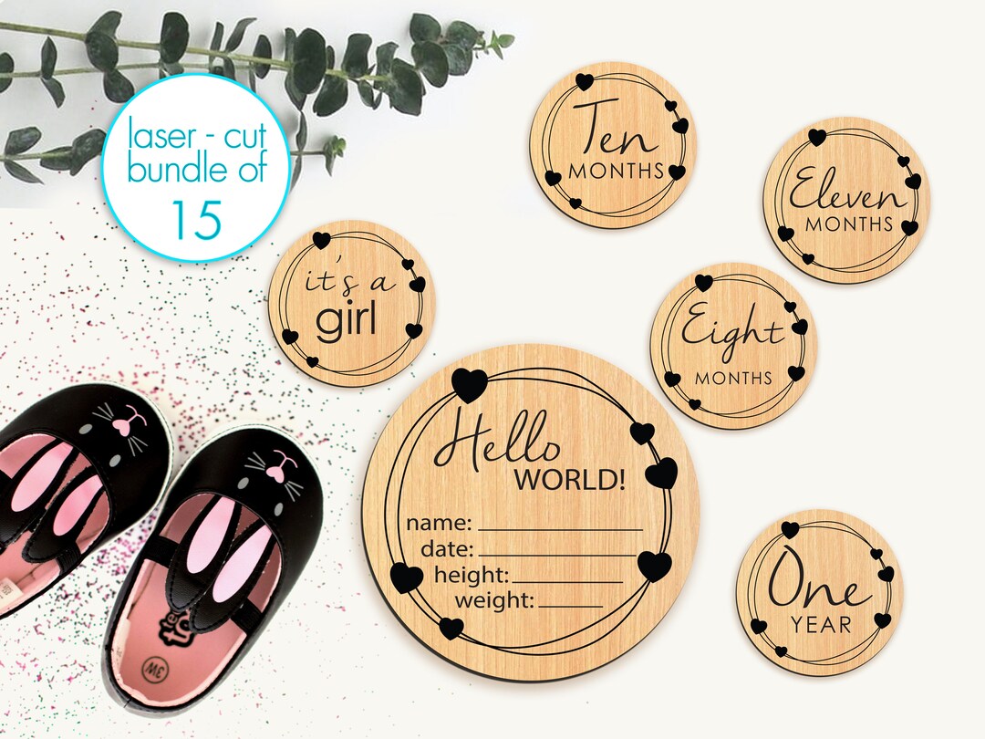 Baby Milestone Rounds Bundle | Hearts Ornament | Glowforge SVG Files ...