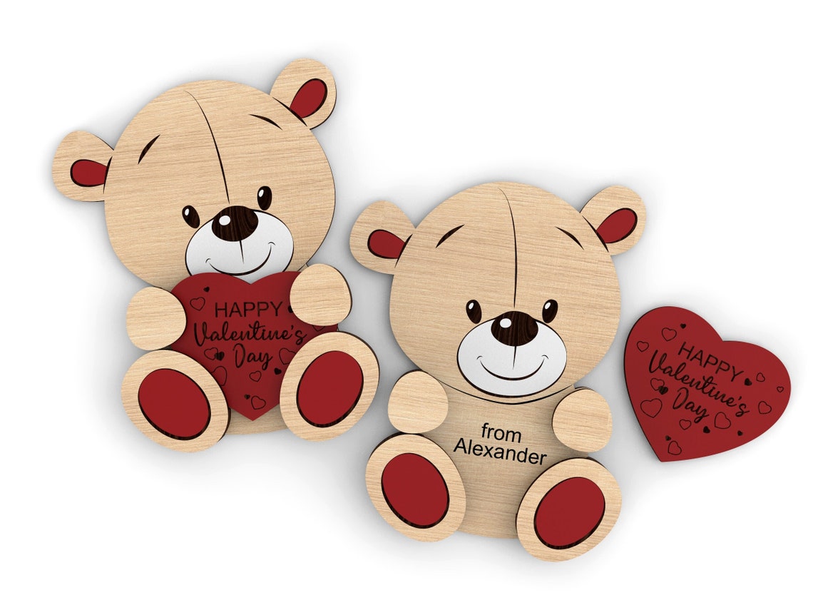 Personalized Teddy Bear With Heart | Valentine's Day Card- Svg Laser ...