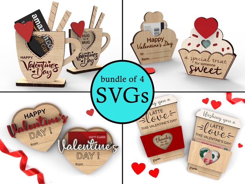 Personalized Valentine's Day Gift | Gift Card Holder | Bundle of 4 ...