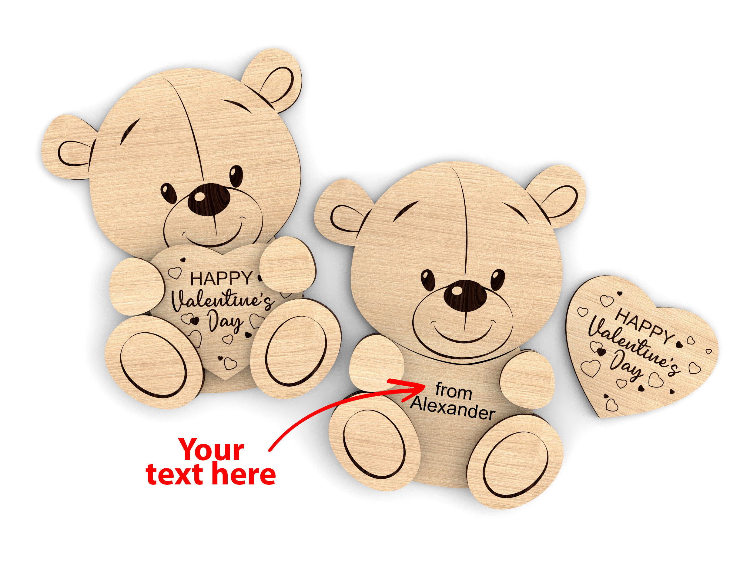 Personalized Teddy Bear With Heart Valentine's Day Card - Etsy