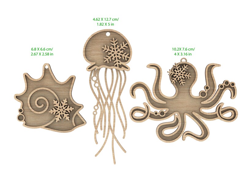 Sea Life Ornament Laser Cut Files: Jellyfish, Seashell, Octopus (PDF ...