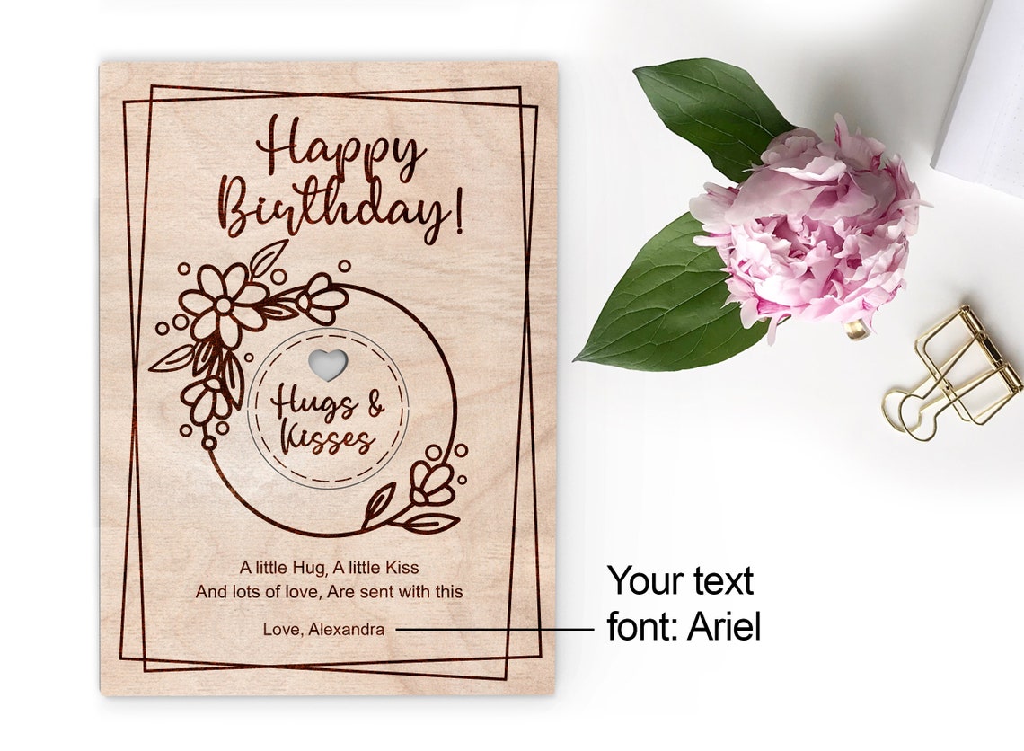 Floral Happy Birthday Card With Wooden Token Greetings Card - Etsy