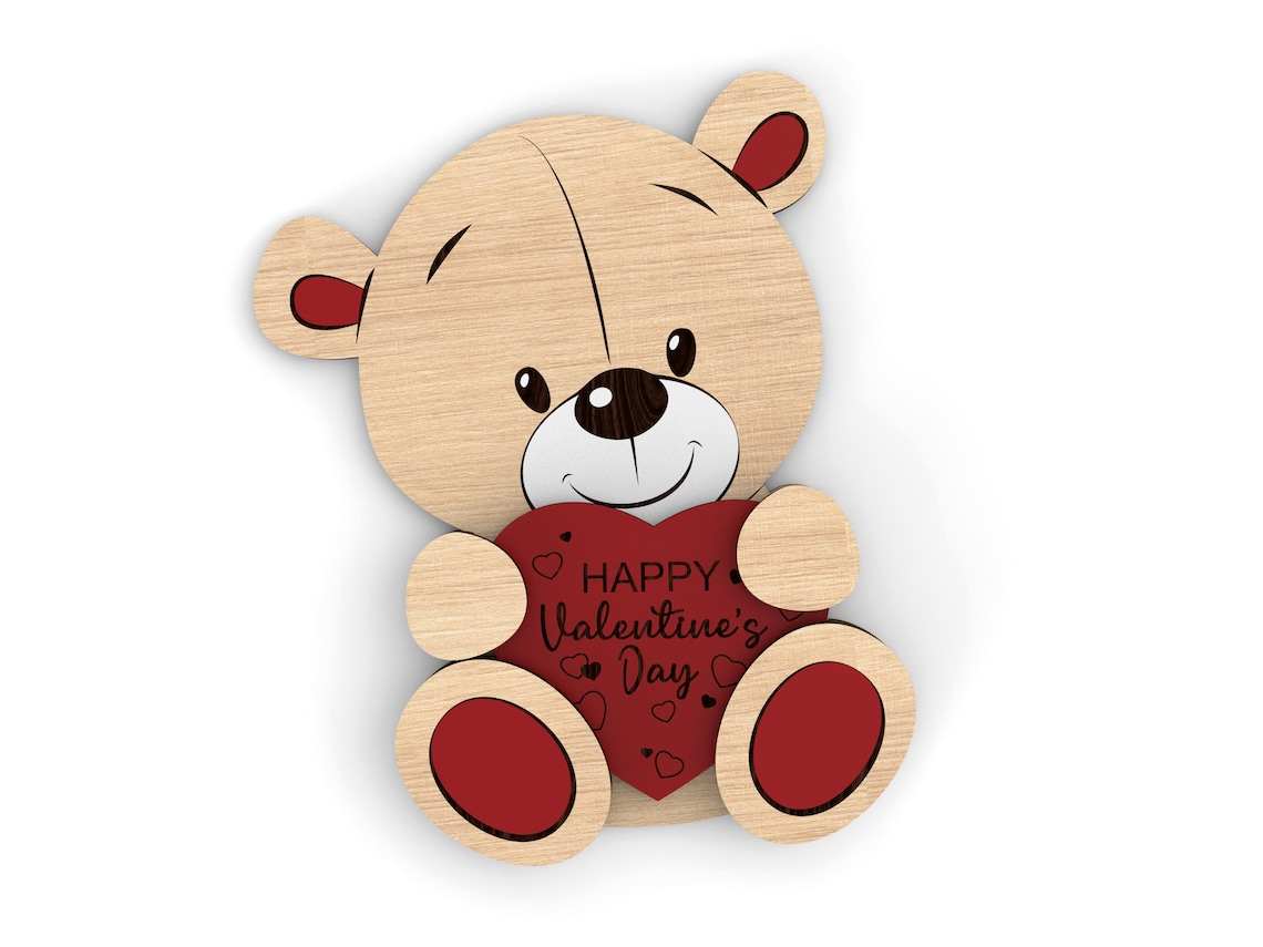 Personalized Teddy Bear With Heart Valentine's Day Card - Etsy
