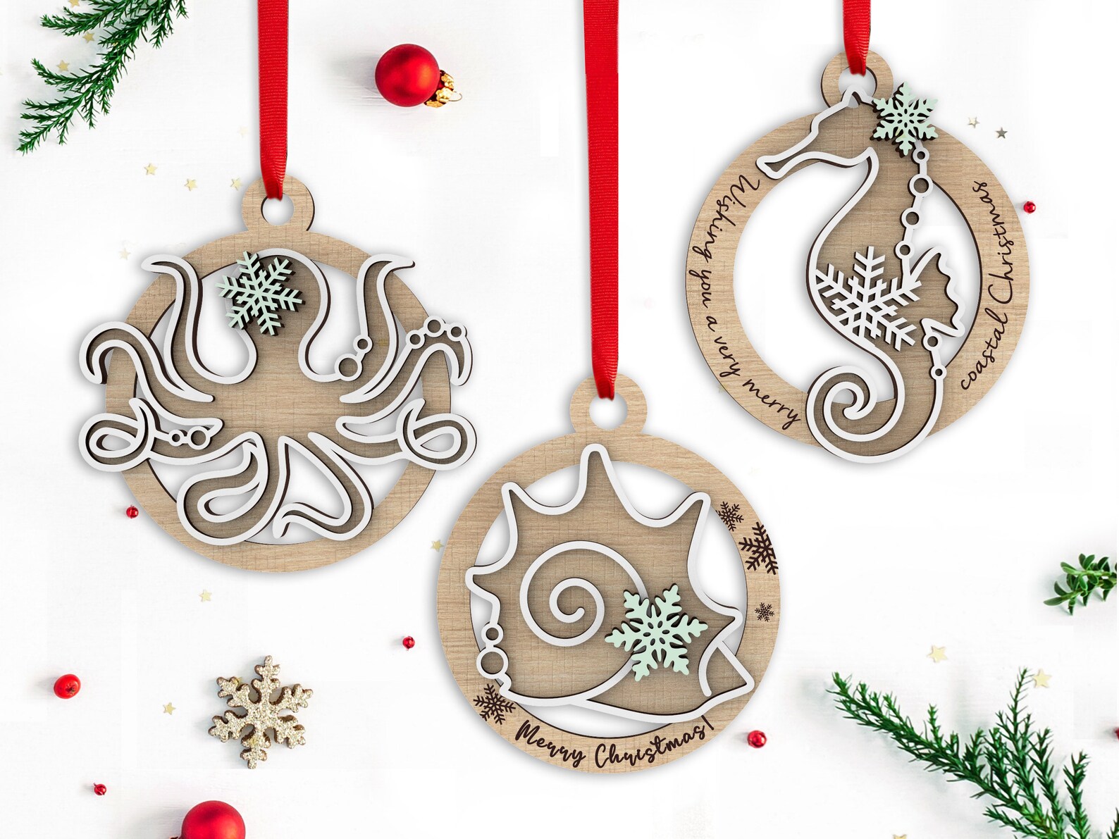 Nautical Christmas Ornaments: Ocean Life SVG Laser Cut Files (bundle of ...