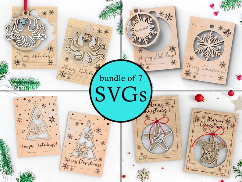 Personalized Christmas Cards Bundle With Tree Ornaments Set - Etsy