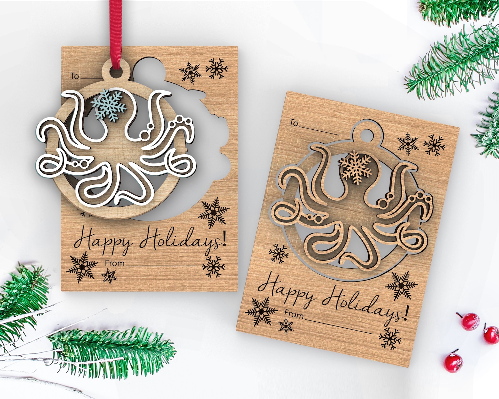 Personalized Christmas Cards Bundle With Tree Ornaments Set - Etsy