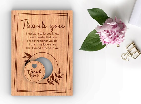 Wooden Thank You Card With Token Svg Laser-ready Cut Files | Etsy