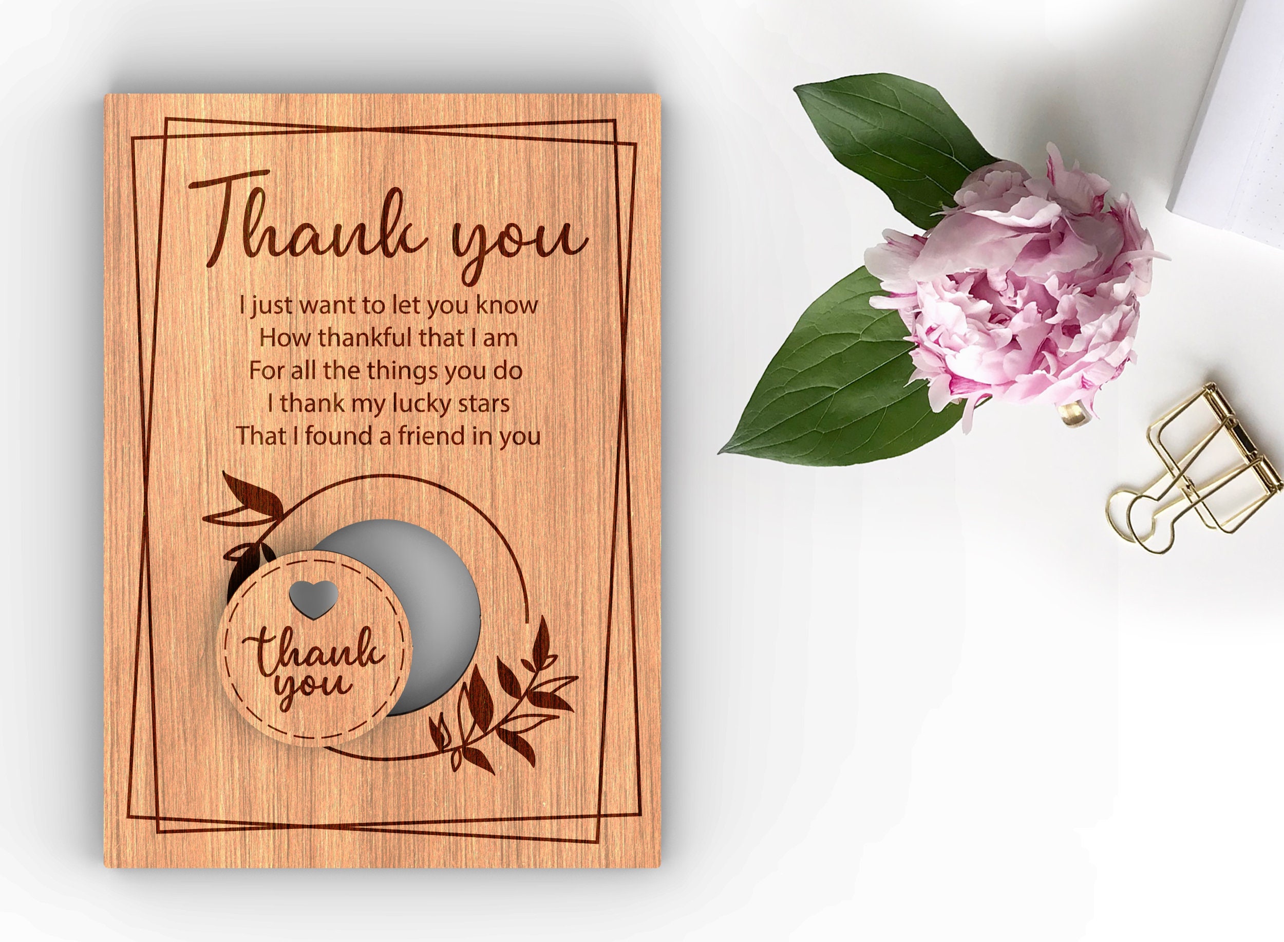 Wooden Thank You Card With Token- Svg Laser-ready Cut Files - Etsy