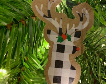 Reindeer Buffalo Plaid Gift Tag Treat Tag - Etsy