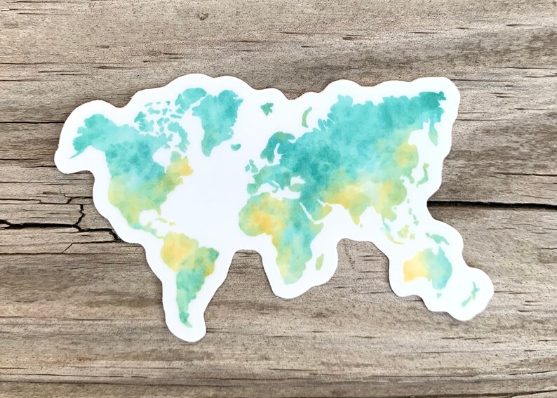 Watercolor World Map Sticker - Etsy