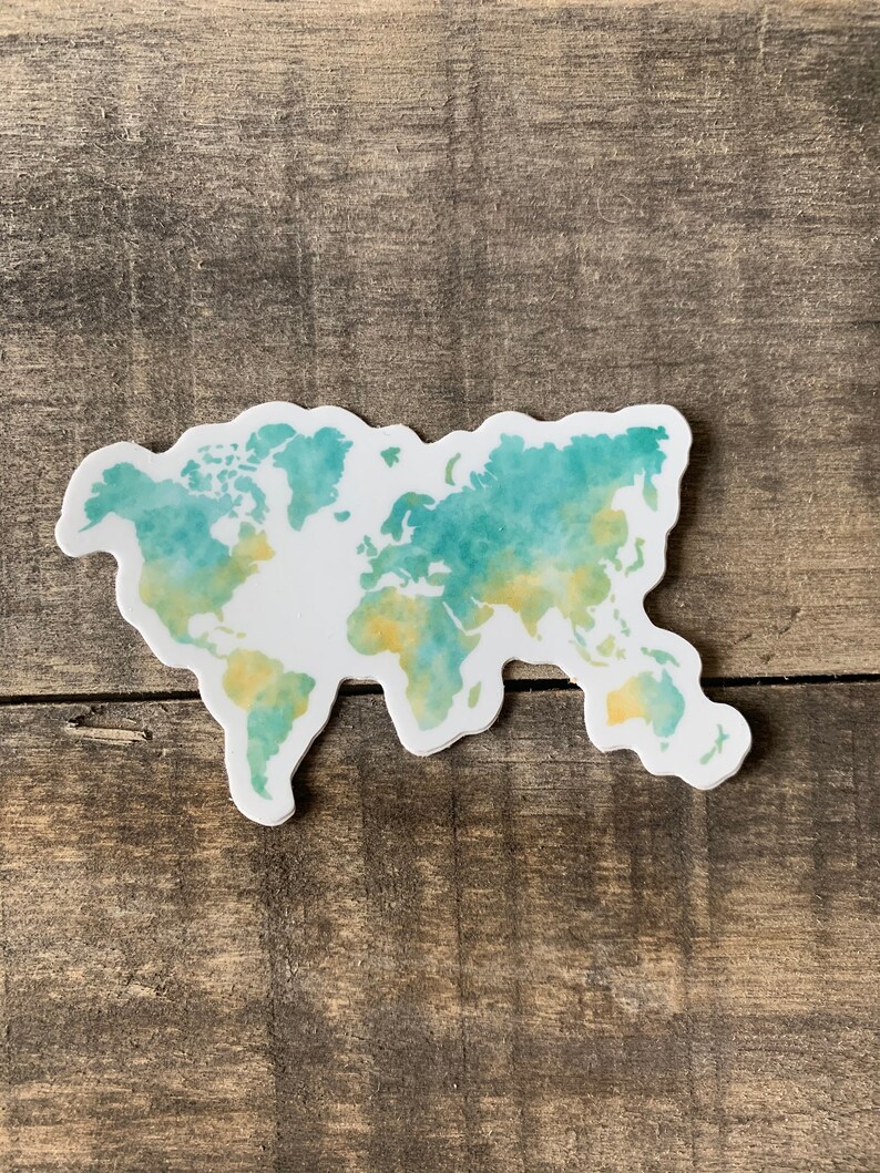 Watercolor World Map Sticker - Etsy