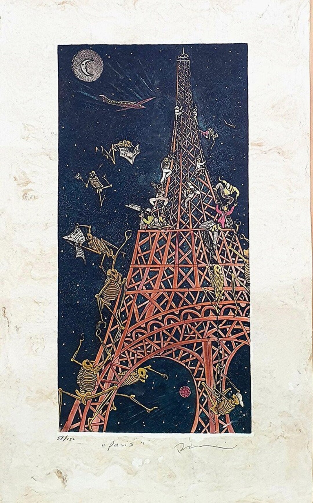 París De Nicolás De Jesús. Grabado Original Pintado a Mano - Etsy
