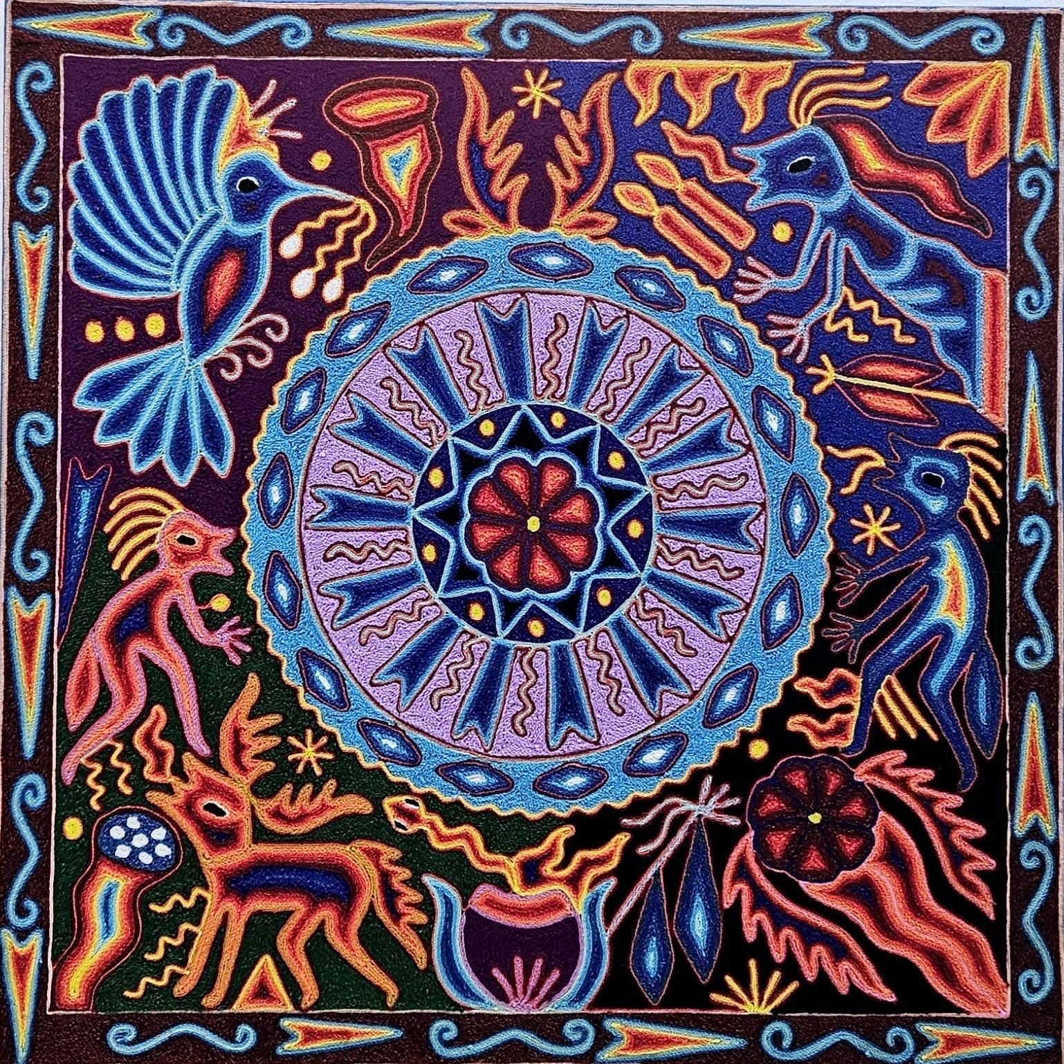 The Hummingbird Huichol Yarn Art Painting. Huichol Wixarika Art 60x60 ...