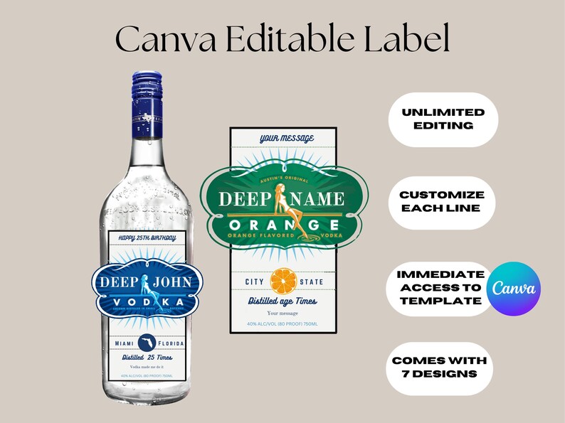 Canva Template Birthday Deep Eddy Vodka Label, 750ml Custom Personalize ...
