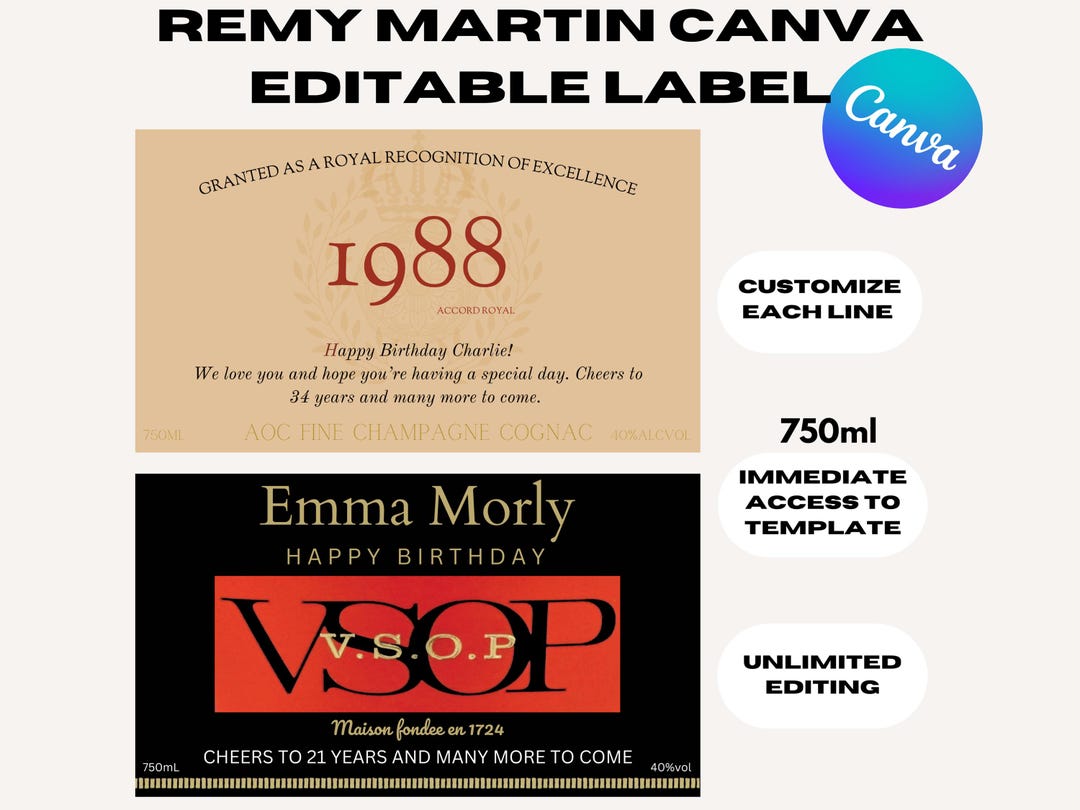 Custom Party Rémy Martin Label, 750ml Canva Template Personalize ...