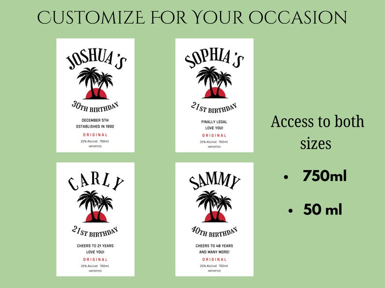 Canva Template Party Malibu Label, 750ml, 50ml Custom Personalize ...