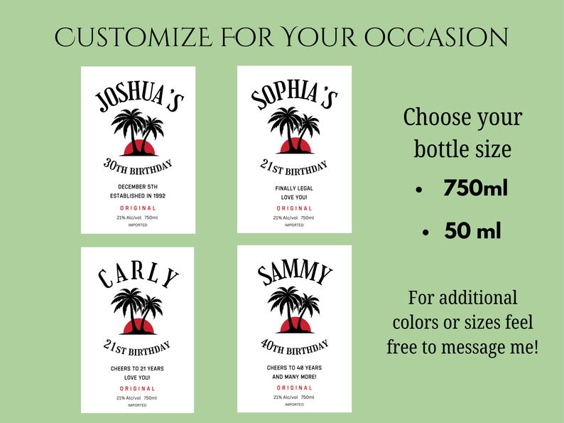 Custom Party Malibu Label 750ml 50ml Printable Personalize Birthday ...