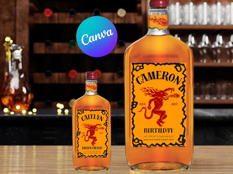 Canva Template Birthday Fireball Label, 750ml 50 Ml Custom Personalize ...