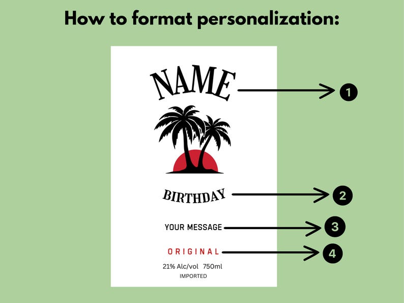 Custom Party Malibu Label 750ml 50ml Printable Personalize Birthday ...