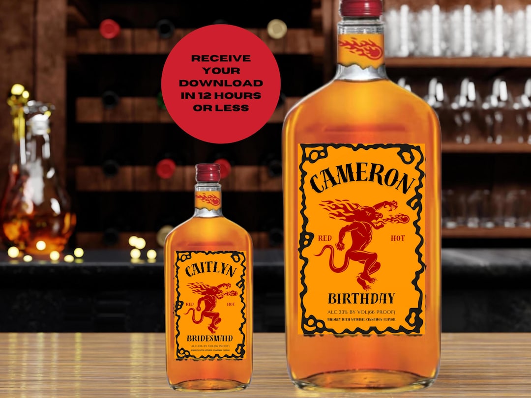 Custom Birthday Fireball Label, 750ml, 50ml Printable Personalize Birthday Wedding Bachelorette ...