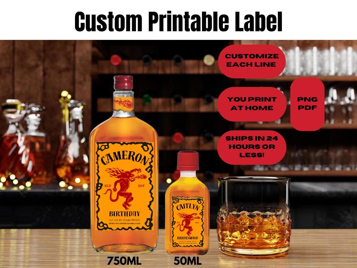 Custom Birthday Fireball Cinnamon Whiskey, 50ml, 750ml Printable ...