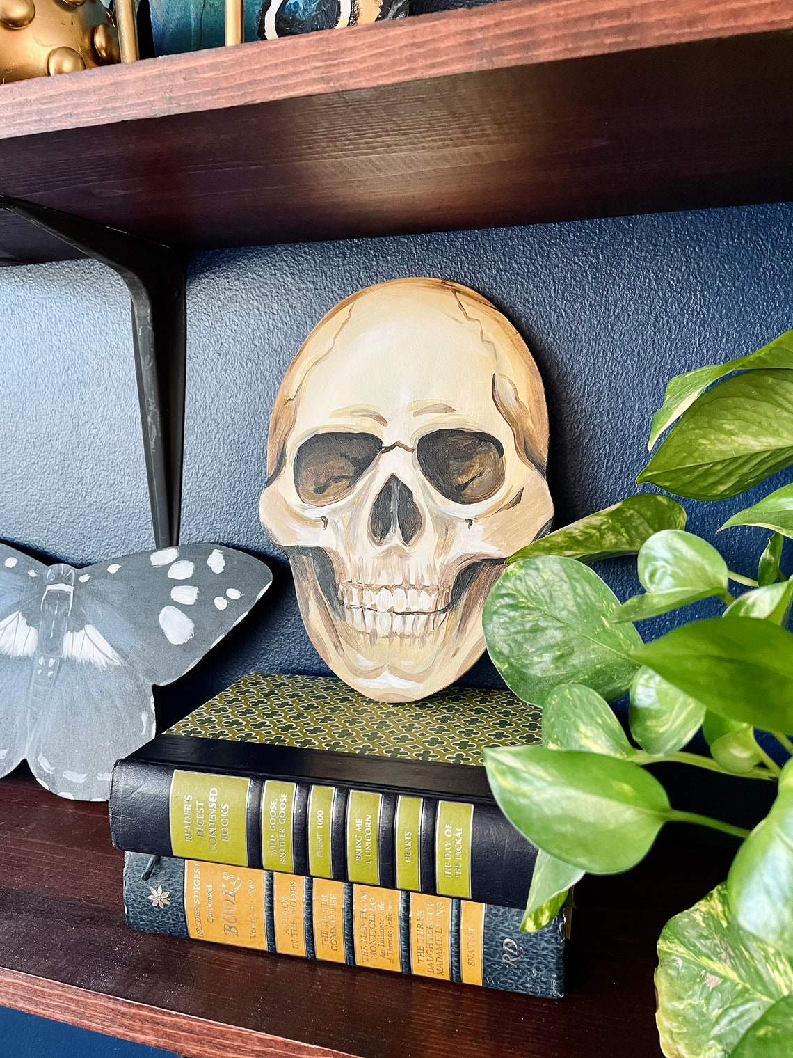 Hand-painted Human Skull Wall Art Wall Hanging Cottage - Etsy